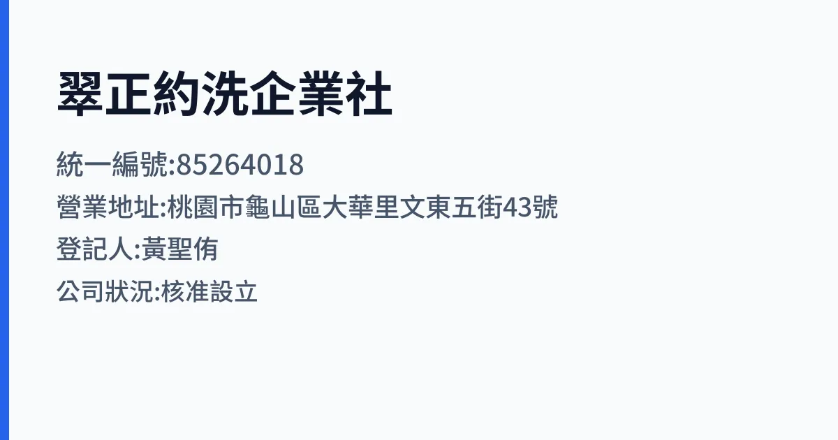 翠正約洗企業社 - 統編 85264018(桃園市) 公司登記資料與營業項目詳細圖表