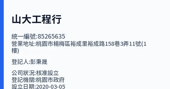 山大工程行的照片-統編 85265635(桃園市) 公司登記資料與營業項目詳細圖表