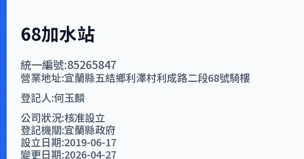 68加水站的照片-統編 85265847(宜蘭縣) 公司登記資料與營業項目詳細圖表