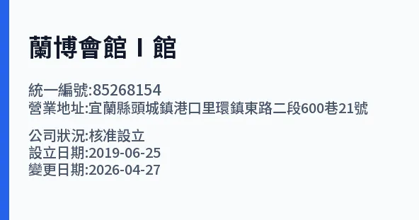 蘭博會館Ⅰ館的照片-統編 85268154(宜蘭縣) 公司登記資料與營業項目詳細圖表