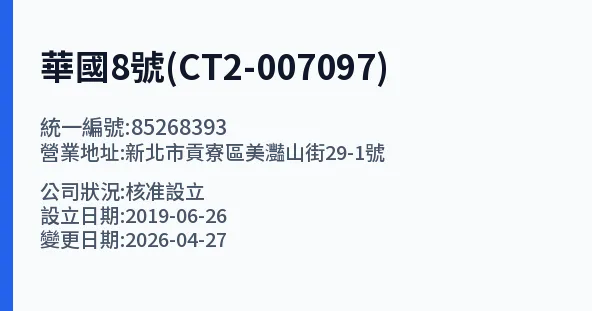 華國8號(CT2-007097)的照片-統編 85268393(新北市) 公司登記資料與營業項目詳細圖表