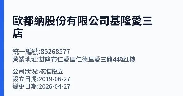 歐都納股份有限公司基隆愛三店的照片-統編 85268577(基隆市) 公司登記資料與營業項目詳細圖表