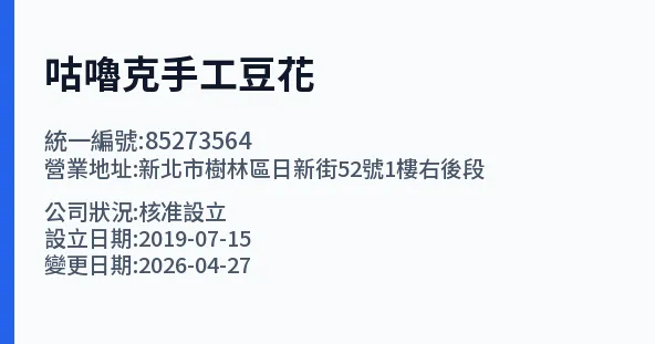 咕嚕克手工豆花的照片-統編 85273564(新北市) 公司登記資料與營業項目詳細圖表