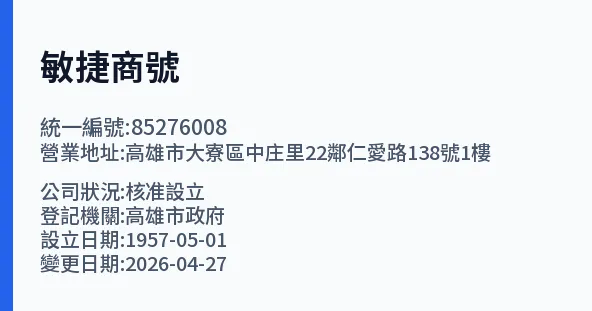 敏捷商號的照片-統編 85276008(高雄市) 公司登記資料與營業項目詳細圖表
