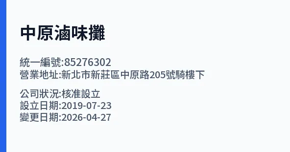 中原滷味攤的照片-統編 85276302(新北市) 公司登記資料與營業項目詳細圖表