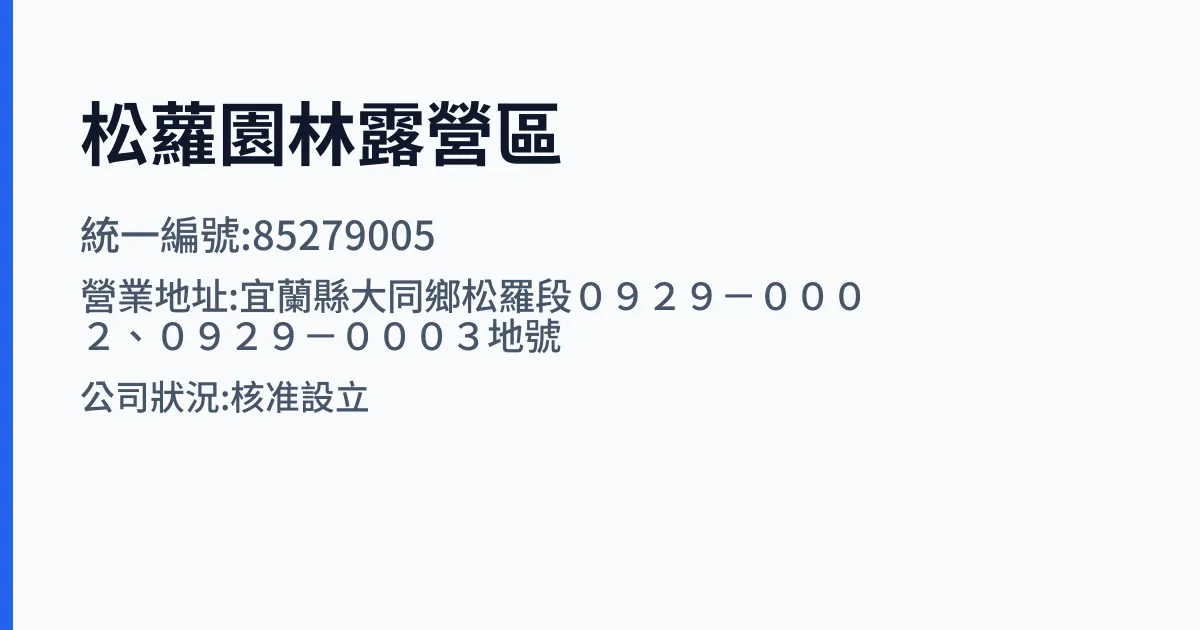 松蘿園林露營區 - 統編 85279005(宜蘭縣) 公司登記資料與營業項目詳細圖表