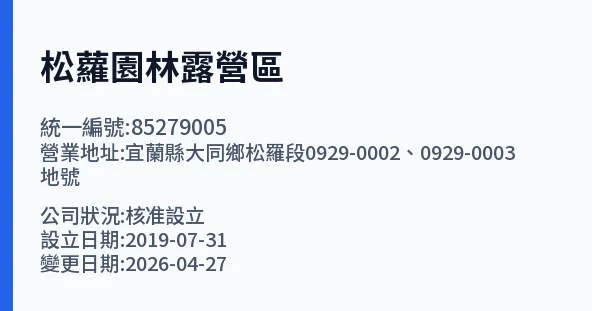 松蘿園林露營區的照片-統編 85279005(宜蘭縣) 公司登記資料與營業項目詳細圖表