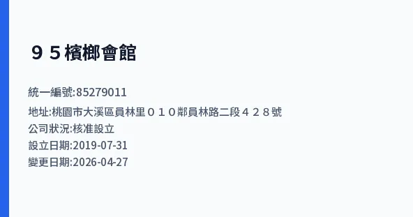 95檳榔會館的照片-統編 85279011(桃園市) 公司登記資料與營業項目詳細圖表