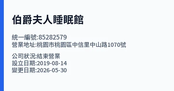 伯爵夫人睡眠館的照片-統編 85282579(桃園市) 公司登記資料與營業項目詳細圖表