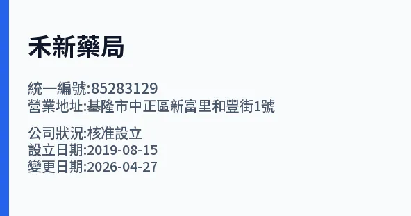禾新藥局的照片-統編 85283129(基隆市) 公司登記資料與營業項目詳細圖表
