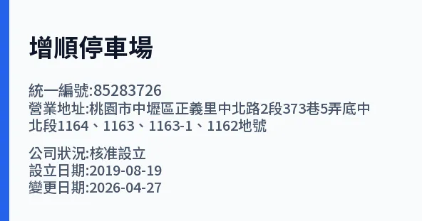 增順停車場的照片-統編 85283726(桃園市) 公司登記資料與營業項目詳細圖表