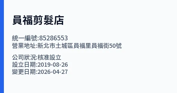 員福剪髮店的照片-統編 85286553(新北市) 公司登記資料與營業項目詳細圖表