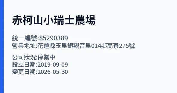 赤柯山小瑞士農場的照片-統編 85290389(花蓮縣) 公司登記資料與營業項目詳細圖表