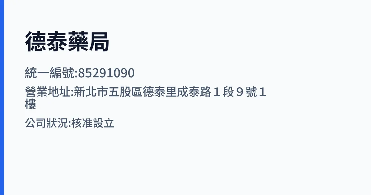 德泰藥局 - 統編 85291090(新北市) 公司登記資料與營業項目詳細圖表