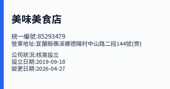 美味美食店的照片-統編 85293479(宜蘭縣) 公司登記資料與營業項目詳細圖表