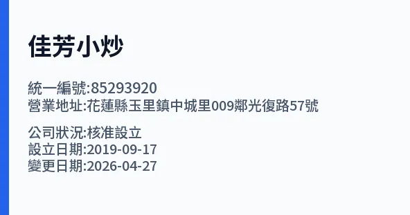 佳芳小炒的照片-統編 85293920(花蓮縣) 公司登記資料與營業項目詳細圖表
