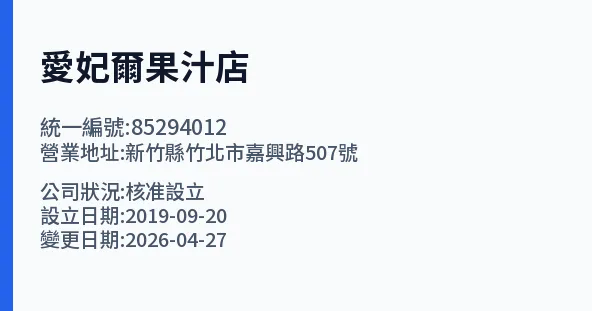 愛妃爾果汁店的照片-統編 85294012(新竹縣) 公司登記資料與營業項目詳細圖表