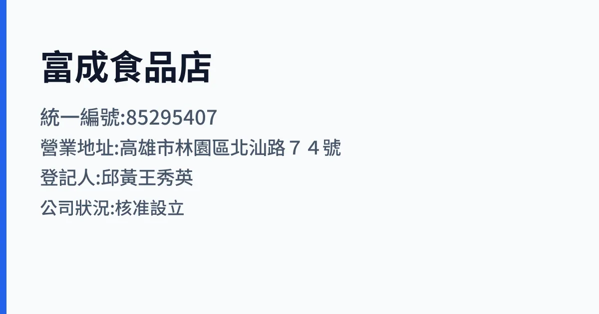 富成食品店 - 統編 85295407(高雄市) 公司登記資料與營業項目詳細圖表