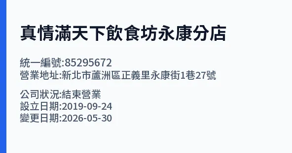 真情滿天下飲食坊永康分店的照片-統編 85295672(新北市) 公司登記資料與營業項目詳細圖表