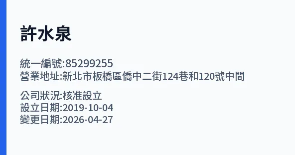 許水泉的照片-統編 85299255(新北市) 公司登記資料與營業項目詳細圖表