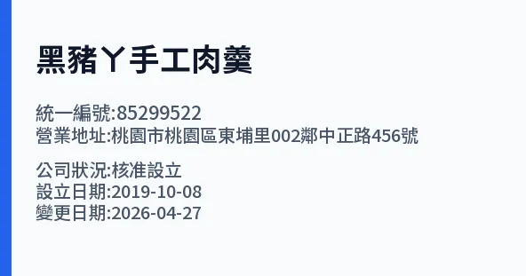 黑豬ㄚ手工肉羹的照片-統編 85299522(桃園市) 公司登記資料與營業項目詳細圖表