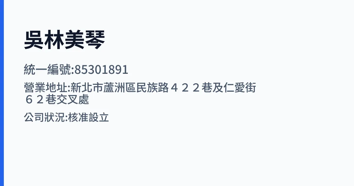吳林美琴 - 統編 85301891(新北市) 公司登記資料與營業項目詳細圖表