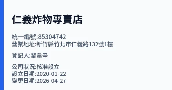 仁義炸物專賣店的照片-統編 85304742(新竹縣) 公司登記資料與營業項目詳細圖表