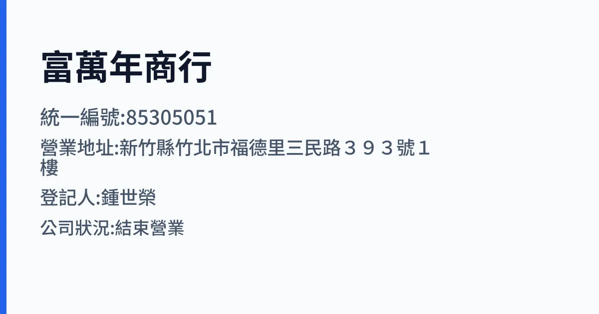 富萬年商行 - 統編 85305051(新竹縣) 公司登記資料與營業項目詳細圖表