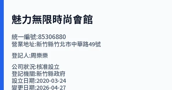 魅力無限時尚會館的照片-統編 85306880(新竹縣) 公司登記資料與營業項目詳細圖表