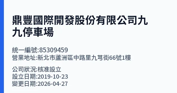 鼎豐國際開發股份有限公司九九停車場的照片-統編 85309459(新北市) 公司登記資料與營業項目詳細圖表