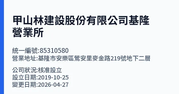 甲山林建設股份有限公司基隆營業所的照片-統編 85310580(基隆市) 公司登記資料與營業項目詳細圖表