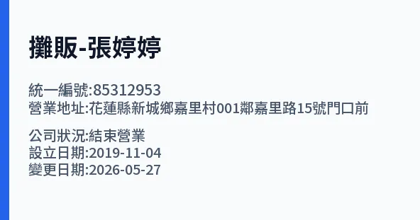 攤販-張婷婷的照片-統編 85312953(花蓮縣) 公司登記資料與營業項目詳細圖表