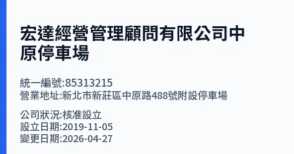 宏達經營管理顧問有限公司中原停車場的照片-統編 85313215(新北市) 公司登記資料與營業項目詳細圖表