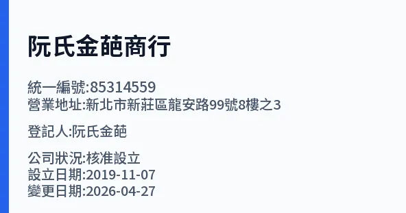阮氏金葩商行的照片-統編 85314559(新北市) 公司登記資料與營業項目詳細圖表