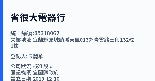 省很大電器行的照片-統編 85318062(宜蘭縣) 公司登記資料與營業項目詳細圖表