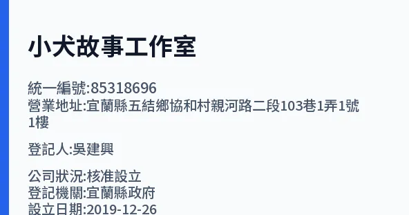 小犬故事工作室的照片-統編 85318696(宜蘭縣) 公司登記資料與營業項目詳細圖表