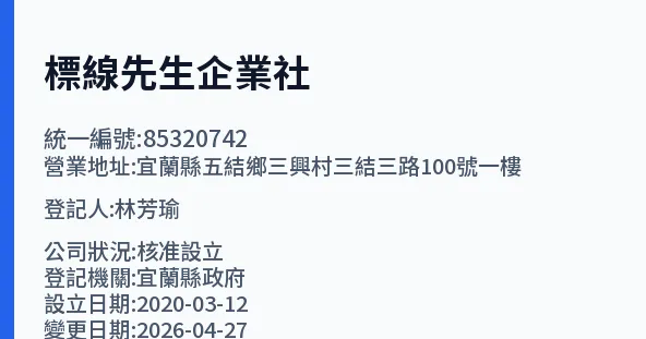 標線先生企業社的照片-統編 85320742(宜蘭縣) 公司登記資料與營業項目詳細圖表