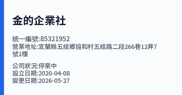 金的企業社的照片-統編 85321952(宜蘭縣) 公司登記資料與營業項目詳細圖表