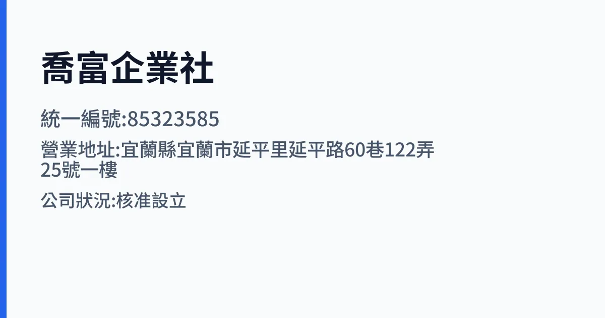 喬富企業社 - 統編 85323585(宜蘭縣) 公司登記資料與營業項目詳細圖表