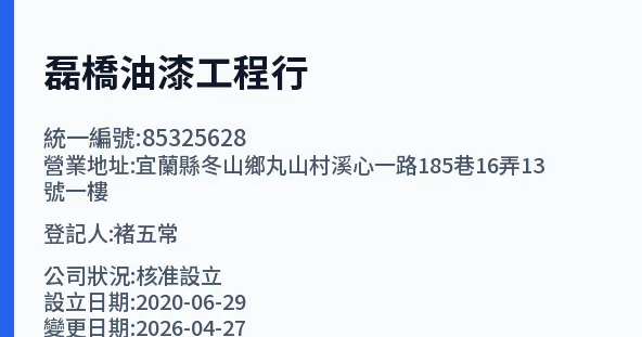 磊橋油漆工程行的照片-統編 85325628(宜蘭縣) 公司登記資料與營業項目詳細圖表