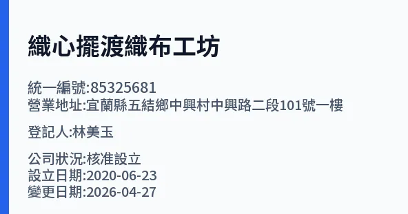 織心擺渡織布工坊的照片-統編 85325681(宜蘭縣) 公司登記資料與營業項目詳細圖表