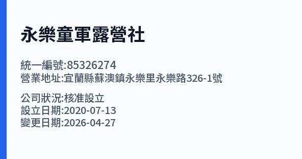 永樂童軍露營社的照片-統編 85326274(宜蘭縣) 公司登記資料與營業項目詳細圖表