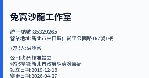 兔窩沙龍工作室的照片-統編 85329265(新北市) 公司登記資料與營業項目詳細圖表