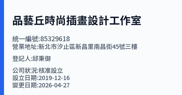 品藝丘時尚插畫設計工作室的照片-統編 85329618(新北市) 公司登記資料與營業項目詳細圖表