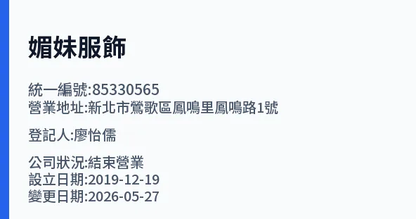 媚妹服飾的照片-統編 85330565(新北市) 公司登記資料與營業項目詳細圖表