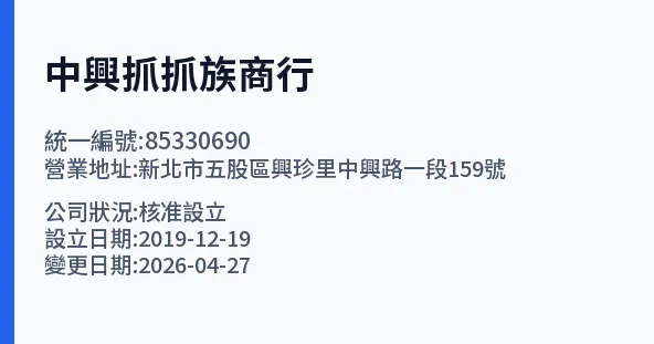 中興抓抓族商行的照片-統編 85330690(新北市) 公司登記資料與營業項目詳細圖表