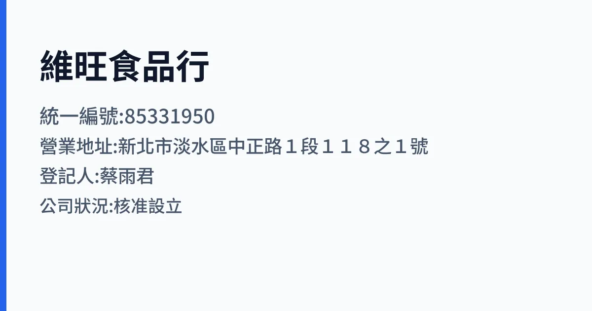 維旺食品行 - 統編 85331950(新北市) 公司登記資料與營業項目詳細圖表