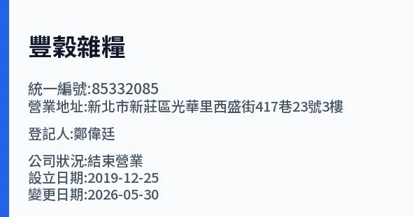 豐穀雜糧的照片-統編 85332085(新北市) 公司登記資料與營業項目詳細圖表