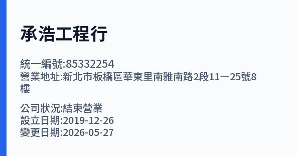 承浩工程行的照片-統編 85332254(新北市) 公司登記資料與營業項目詳細圖表
