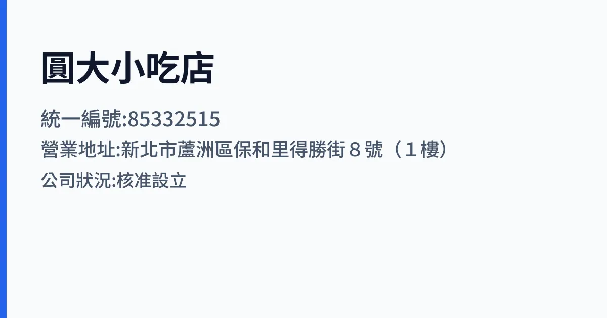 圓大小吃店 - 統編 85332515(新北市) 公司登記資料與營業項目詳細圖表